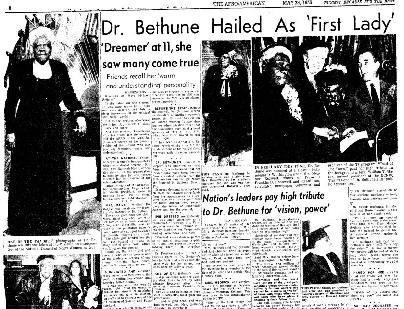 Dr. Bethune Hailed as ‘First Lady’ | Afro